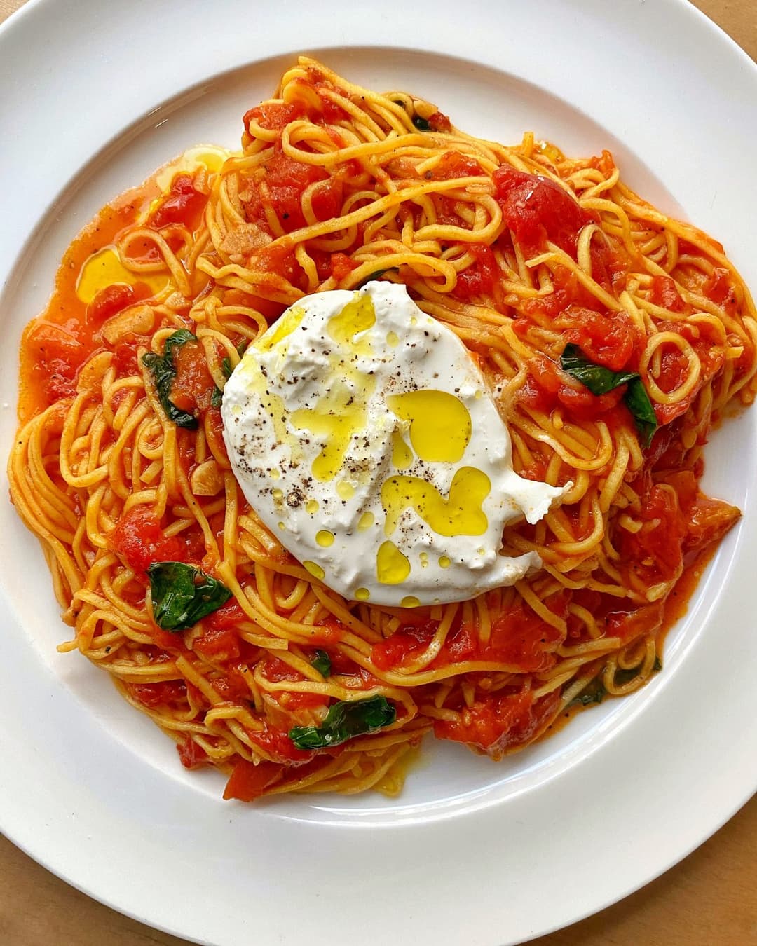 Tagliarini With Slow-Cooked Tomato Sauce & Burrata • Mateo Kitchen